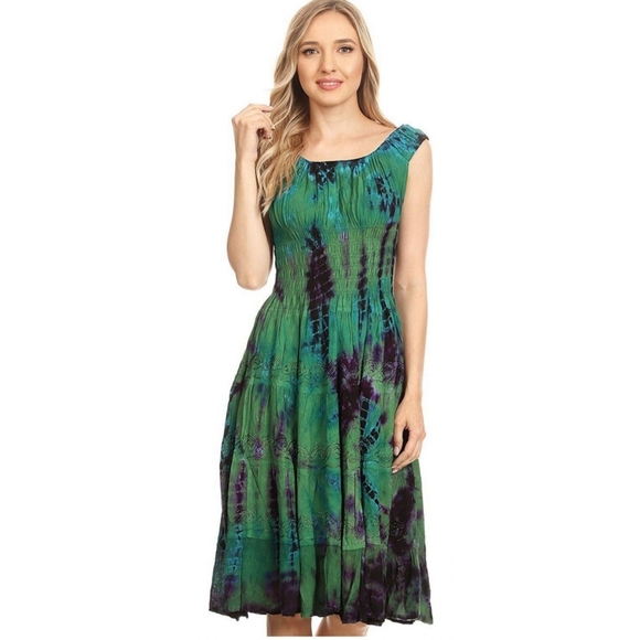 Sakkas | Dresses | New Sakkas Alba Off Shoulder Dress Green Purple Tie ...